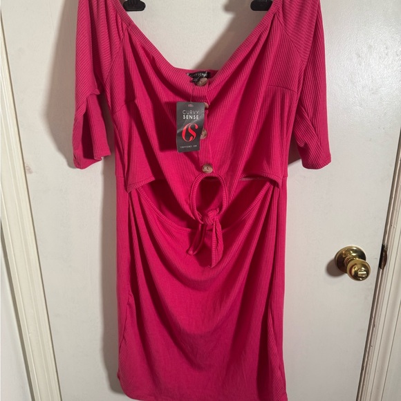 Curvy Sense | Dresses | Sexy Stomach Cut Out Pink Midi Dress With ...
